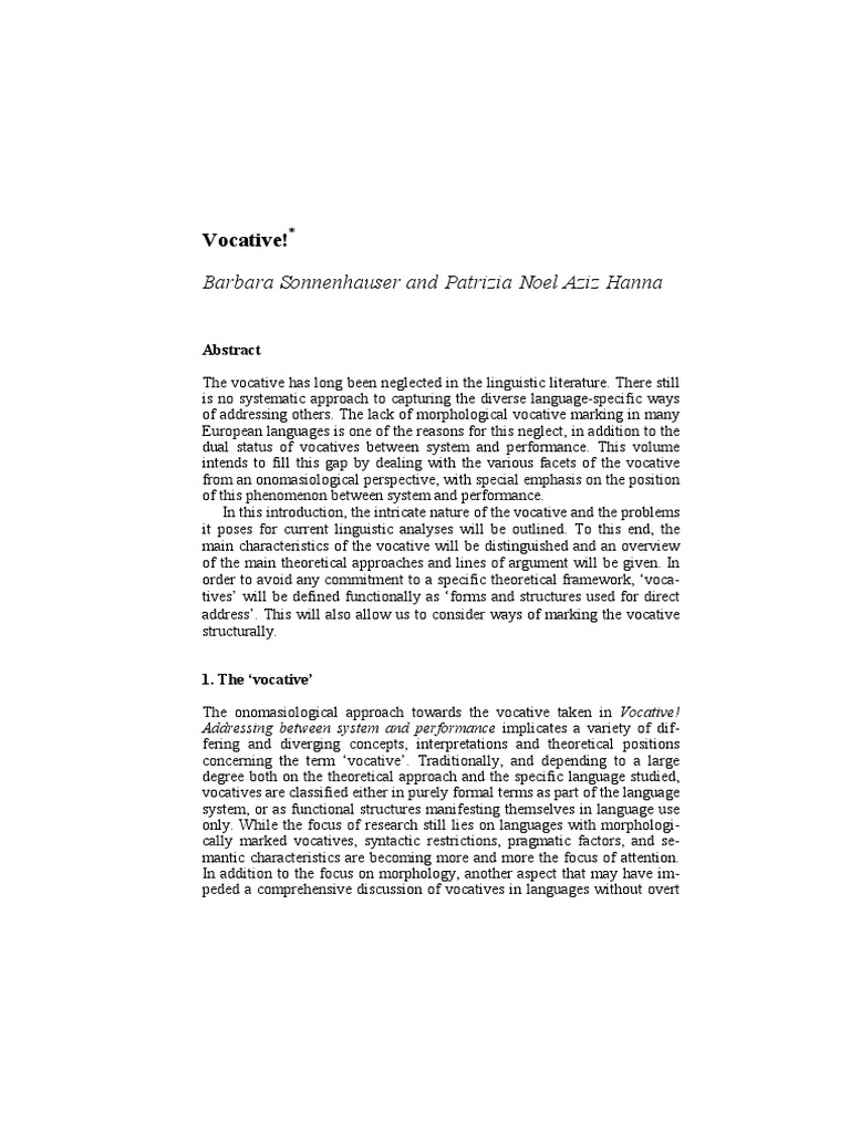 Vocative Introduction Sonnenhauser and N | PDF