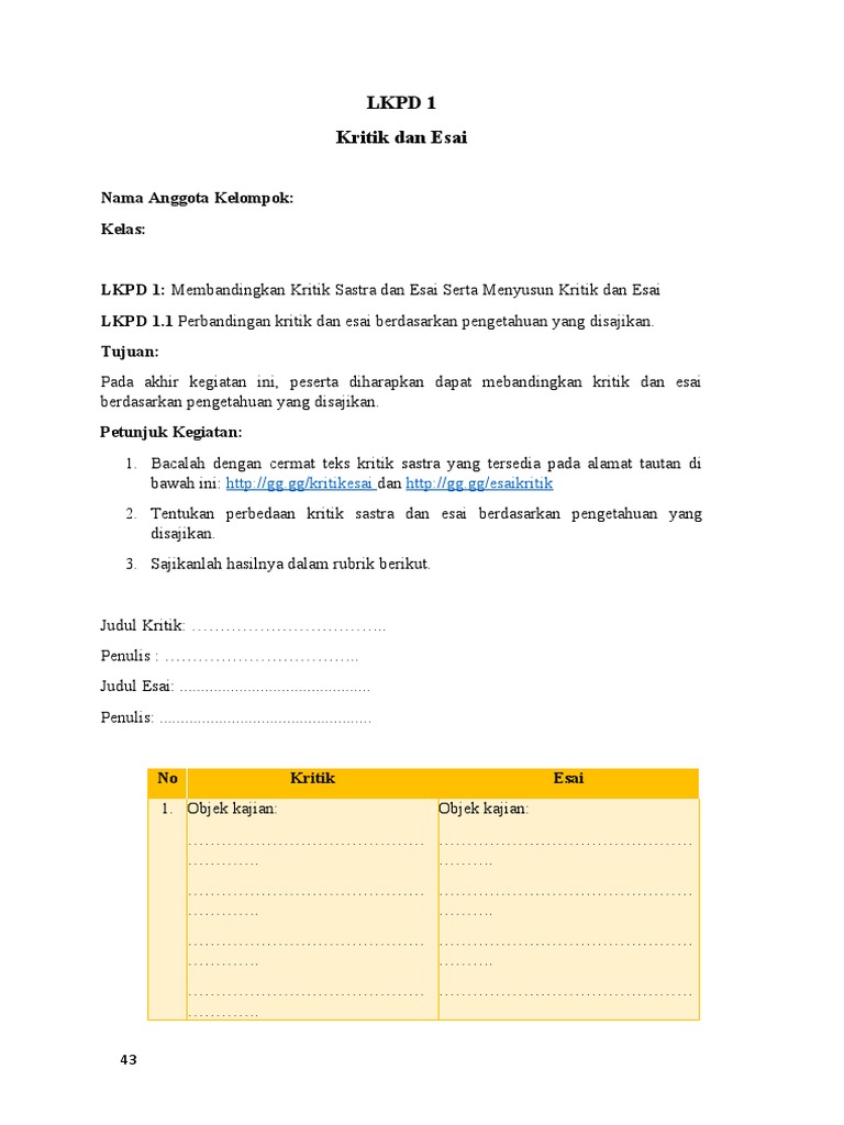 LKPD 1 Kritik Dan Esai | PDF