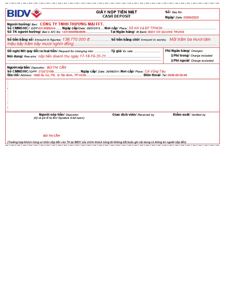 BIDV Giay Nop Tien | PDF