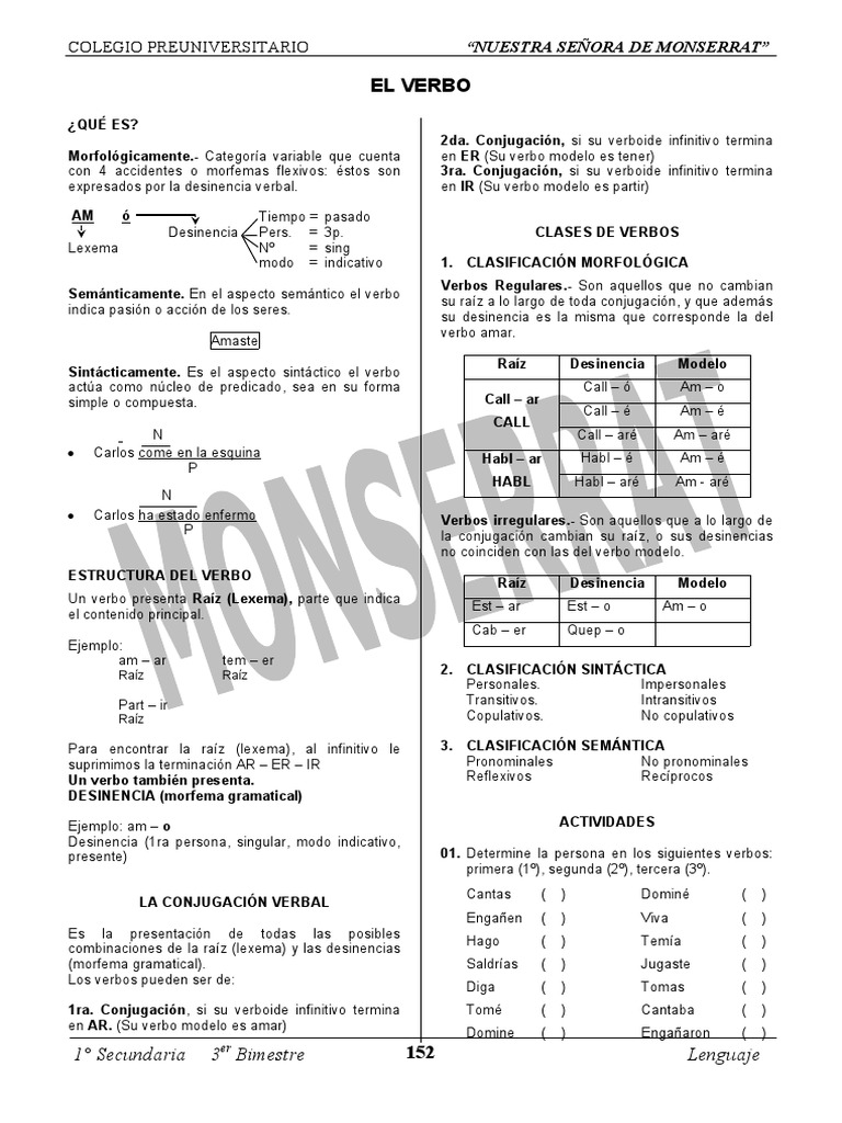 EL VERBO 1 | PDF | Verbo | Conjugación gramatical