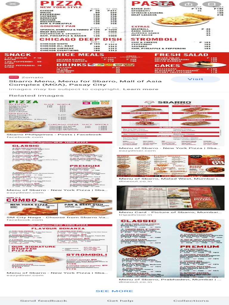 Sbarro Menu - Google Search | PDF