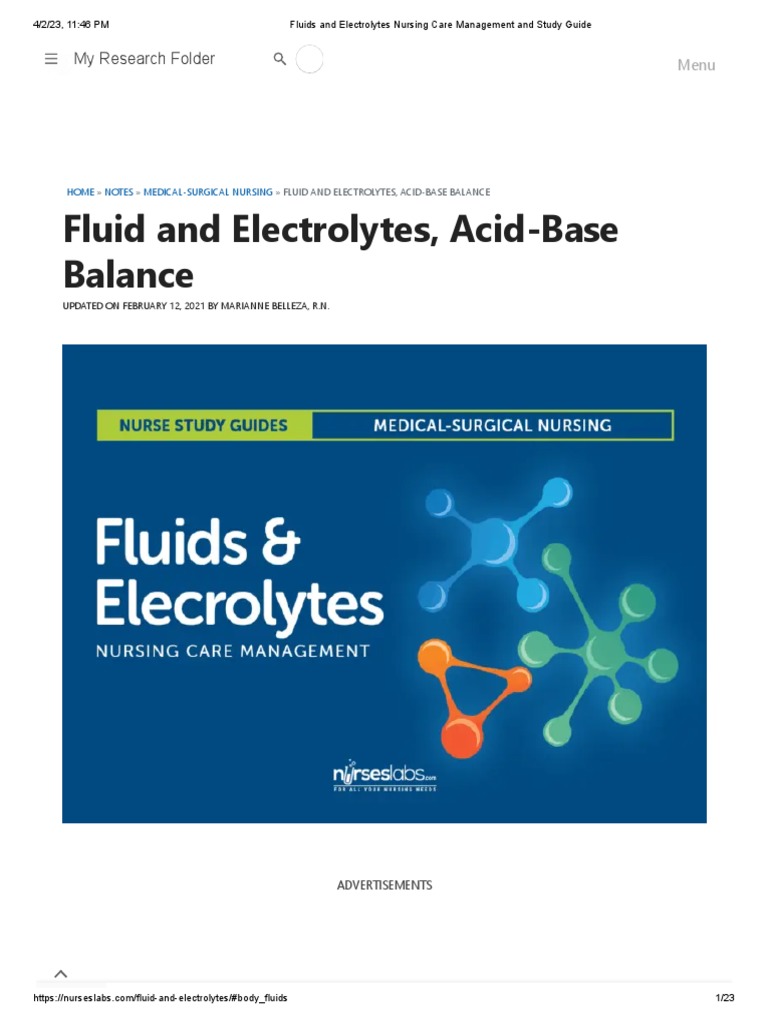 Fluids and Electrolytes Nursing Care Management and Study Guide | PDF ...