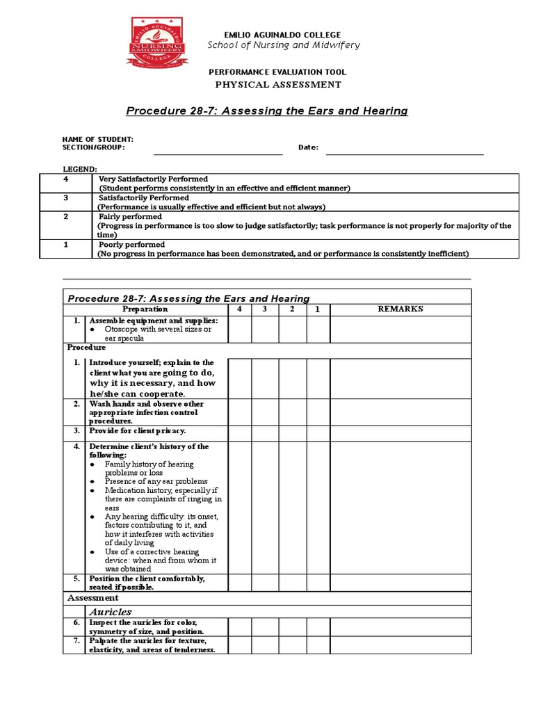 Procedure 28-7 Assessing The Ears and Hearing | PDF