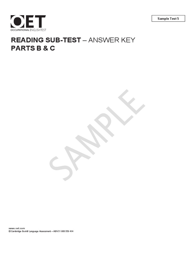 Reading Sample Test 5 - Reading Part BC Answer Key | PDF