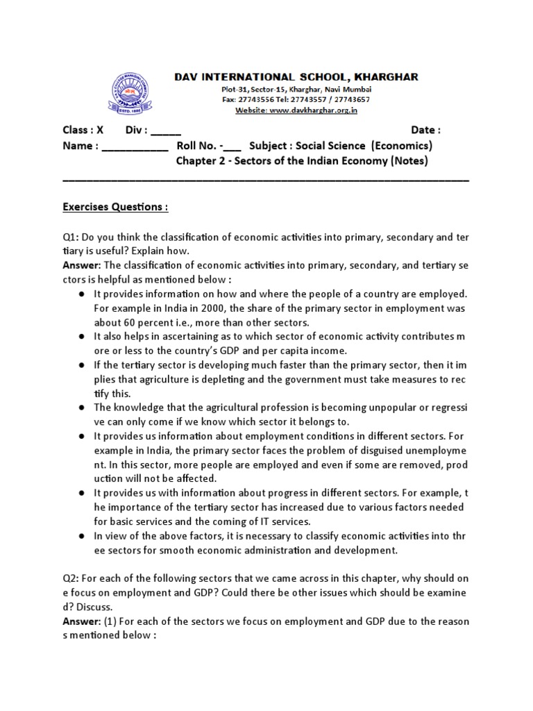 X Economics Chapter 2 - Sectors of The Indian Economy Notes (2022-23 ...