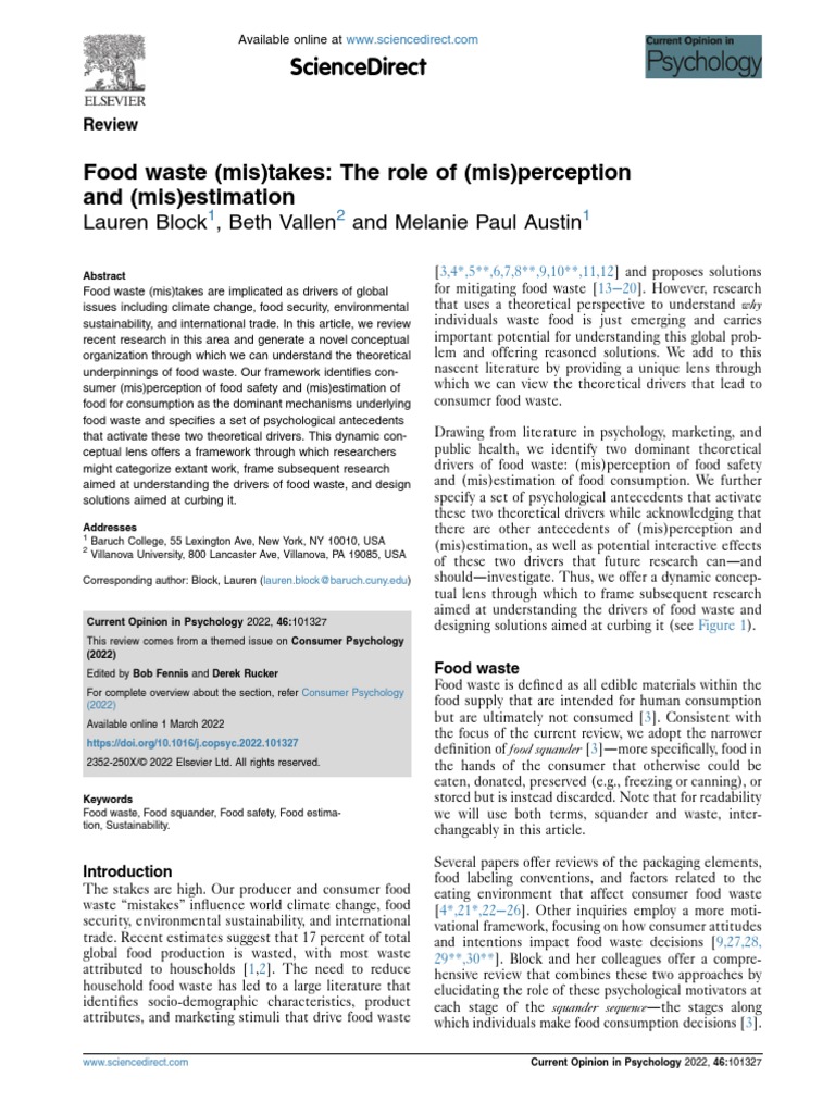 Food Waste (Mis) Takes - The Role of (Mis) Perception and (Mis ...