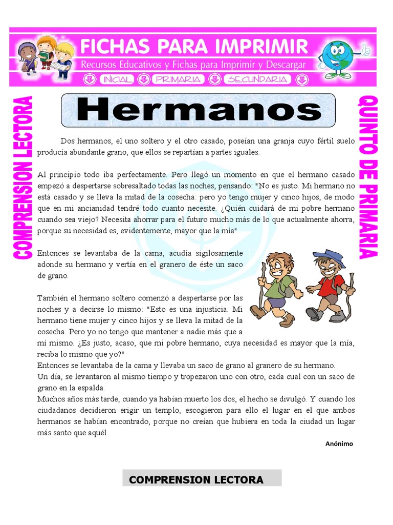 Ficha Los Hermanos para Quinto de Primaria | PDF