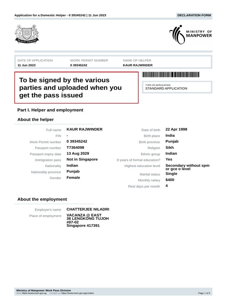 Declaration Form Updated | PDF | Domestic Worker | Passport