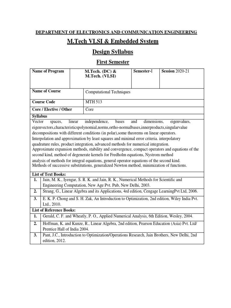 M Tech VLSI Syllabus | PDF | Wavelet | Cmos