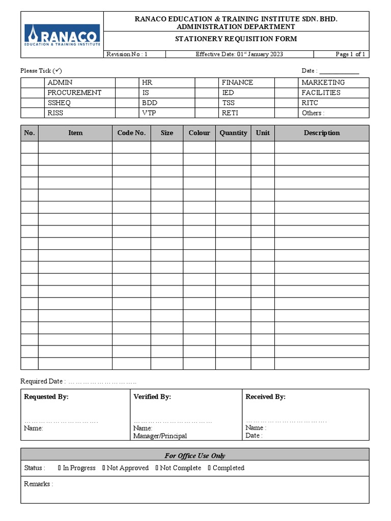 Stationery Requisition Form | PDF