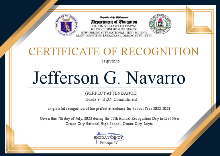 Perfect Attendance Certificate (1) | PDF
