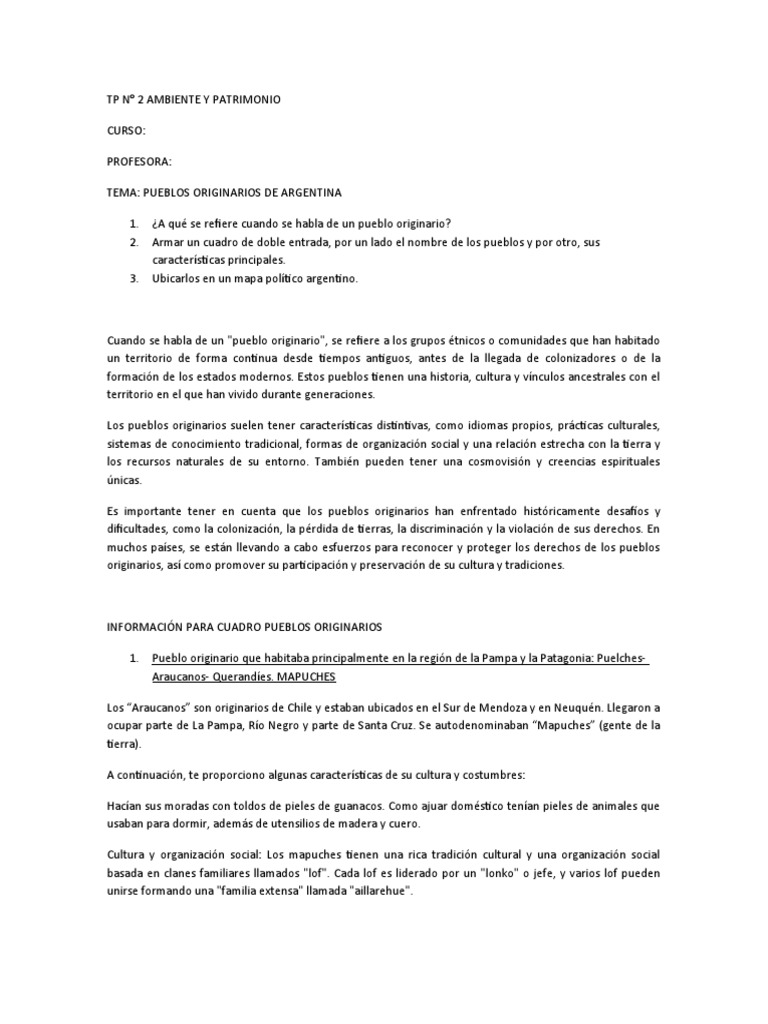 TP N 2 pueblos originarios ultimo modificado | PDF