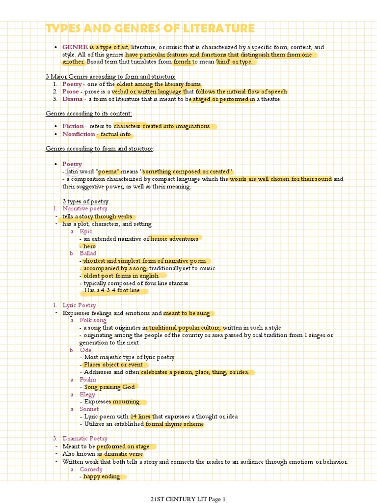 Types and Genres of Literature | PDF | Poetry | Genre