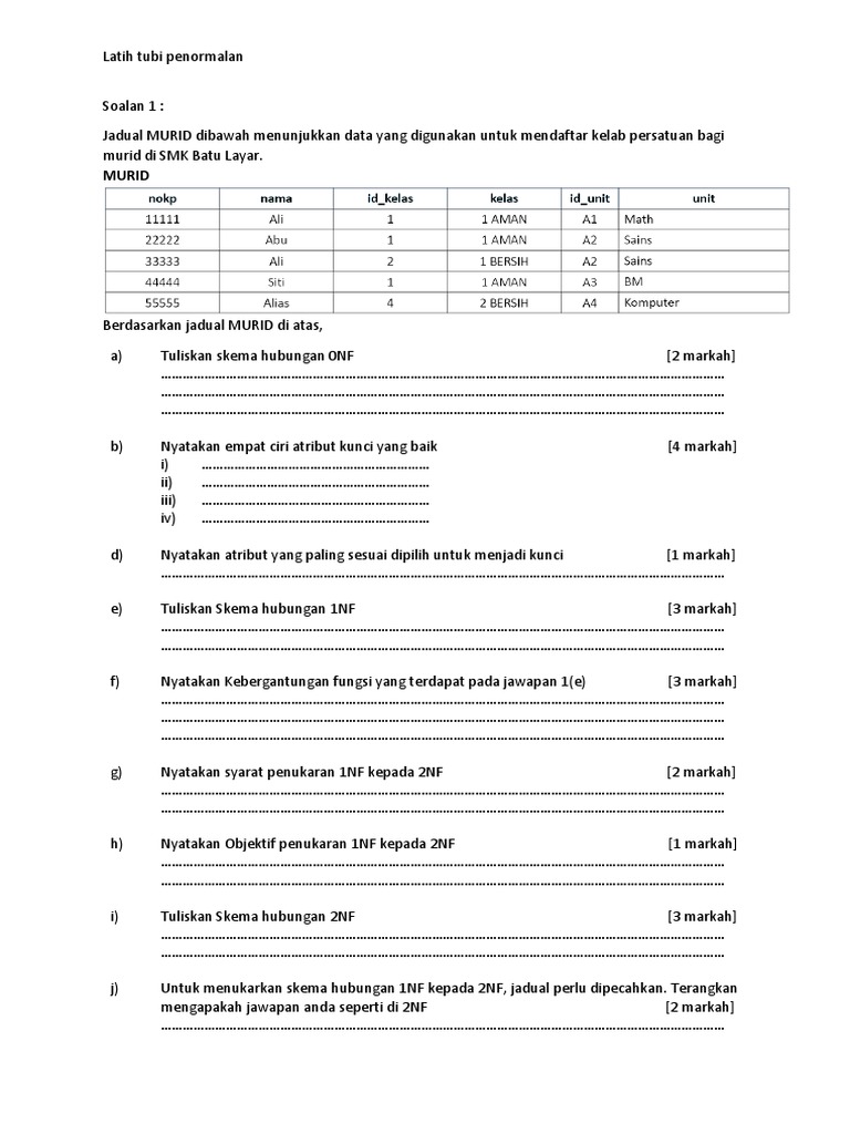 penormalan basic soalan 1 | PDF