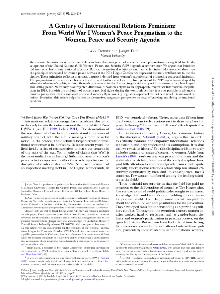 Tickner, J Ann & Jacqui True. 2018. « a Century of International ...