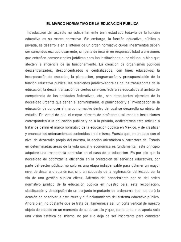 El Marco Normativo de La Educacion Publica en | Descargar gratis PDF | Educación primaria ...