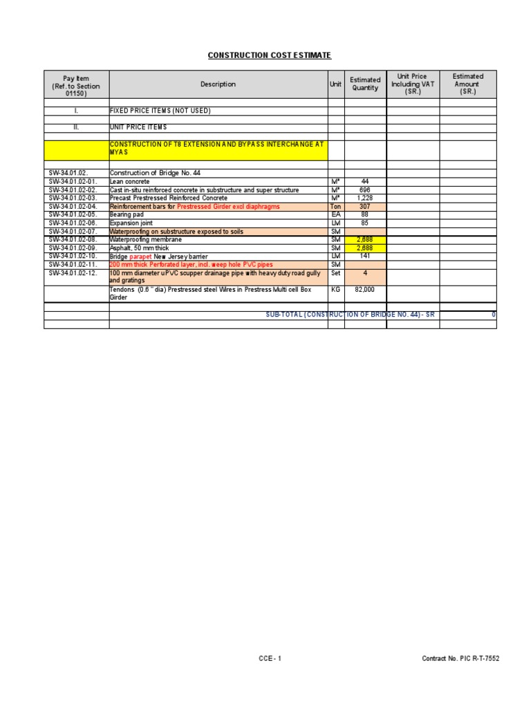 34.01.02-BOQ for Bridges NO. 44 Rev | PDF | Prestressed Concrete ...