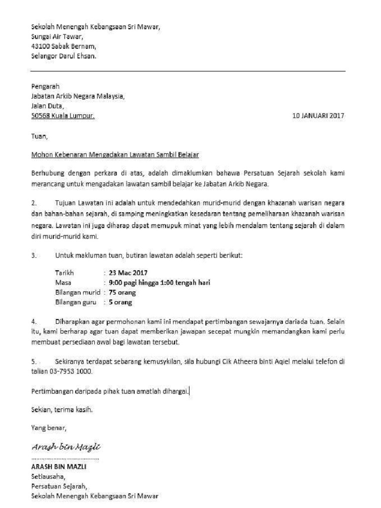 Surat Rasmi Lawatan Sambil Belajar | PDF