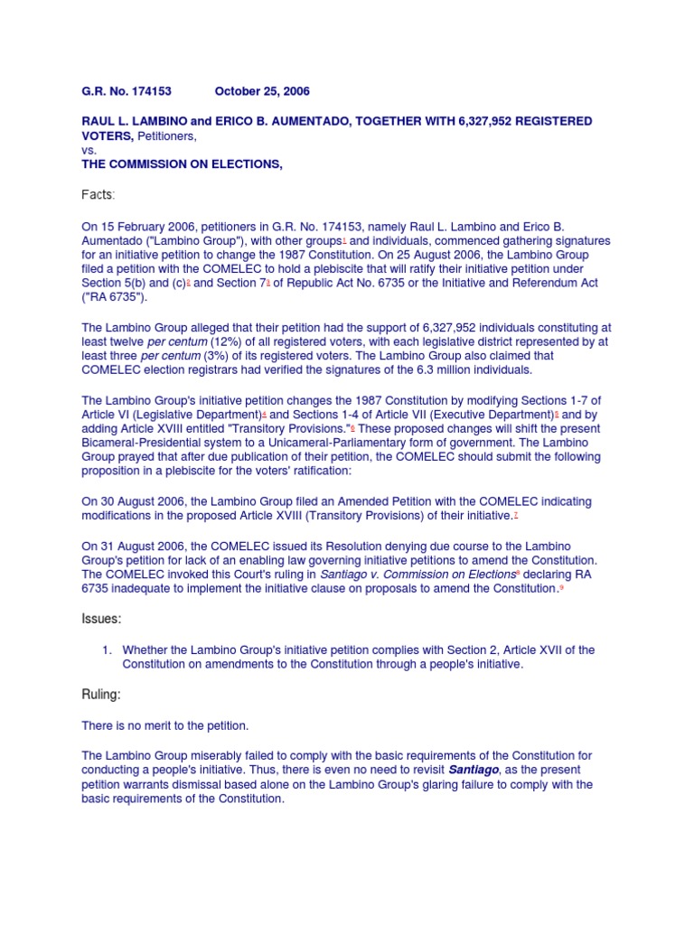 G R No 174153 Pdf Initiative Political Charters