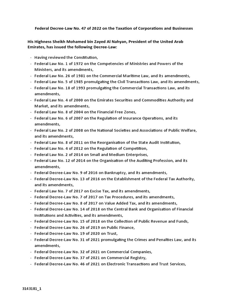 Federal Decree Law No. 47 of 2022 | PDF | Corporate Tax In The United ...