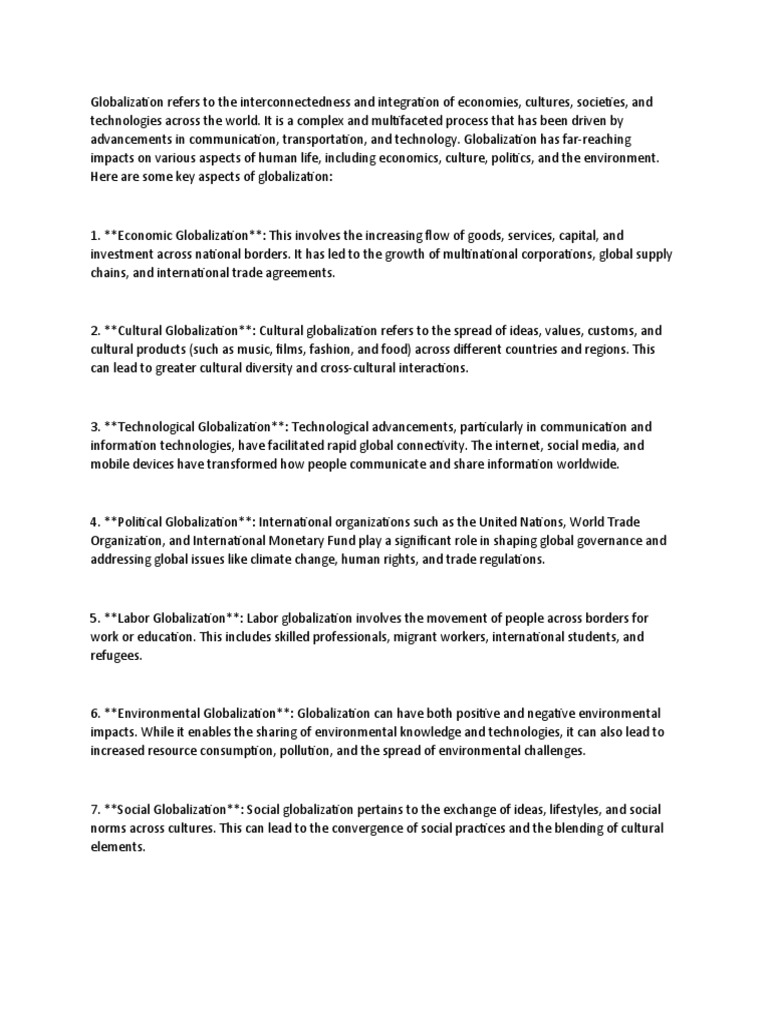 Globalization Refers To The Interconnectedness and Integration of Economies | PDF ...