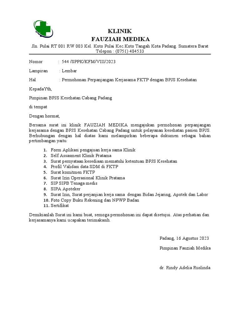 Surat Pengantar Perpanjang Pks Bpjs | PDF