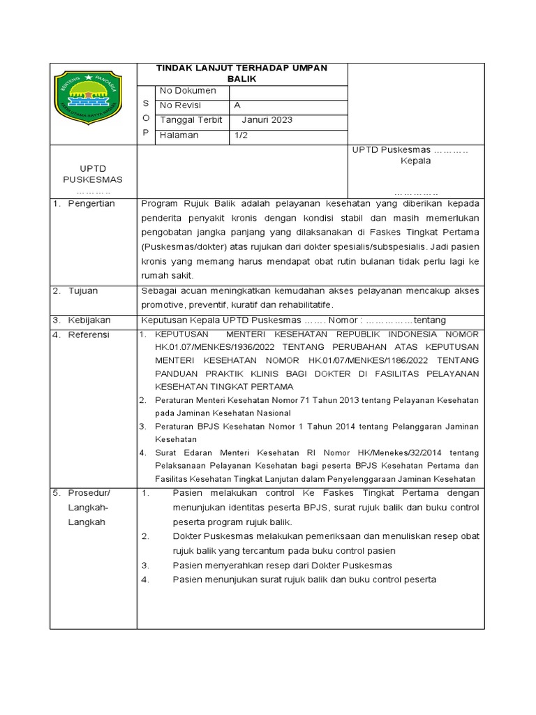 Format SOP Rujuk Umpan Balik | PDF