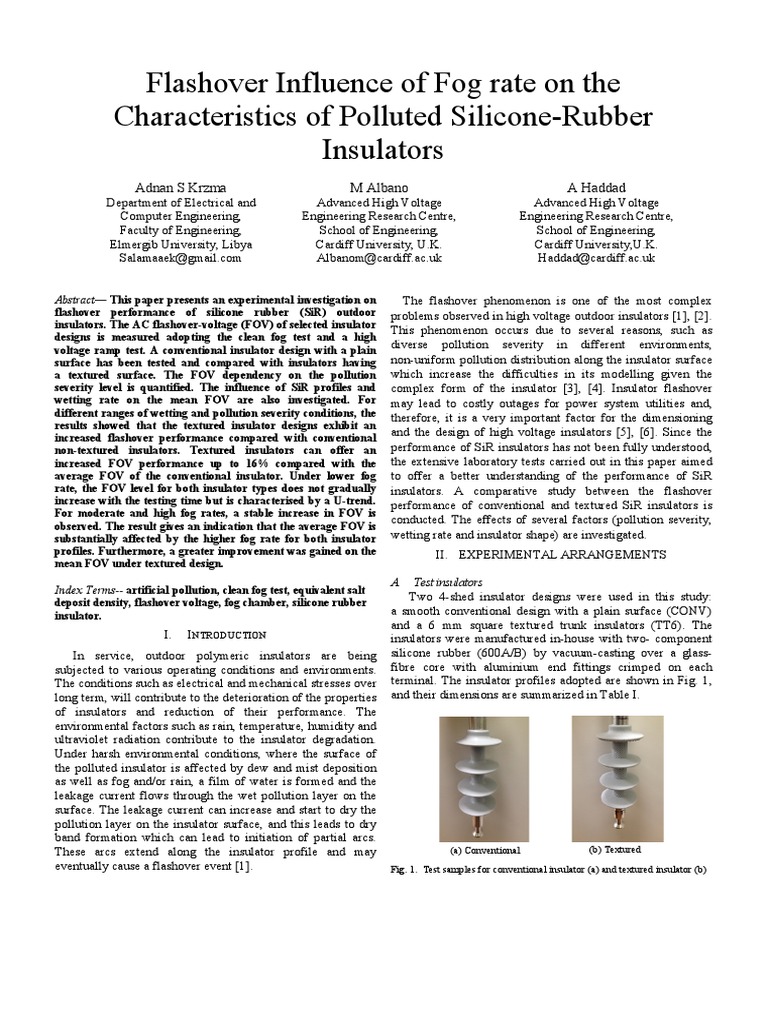 Flashover Influence of Fog Rate On The Characteristics of Polluted ...