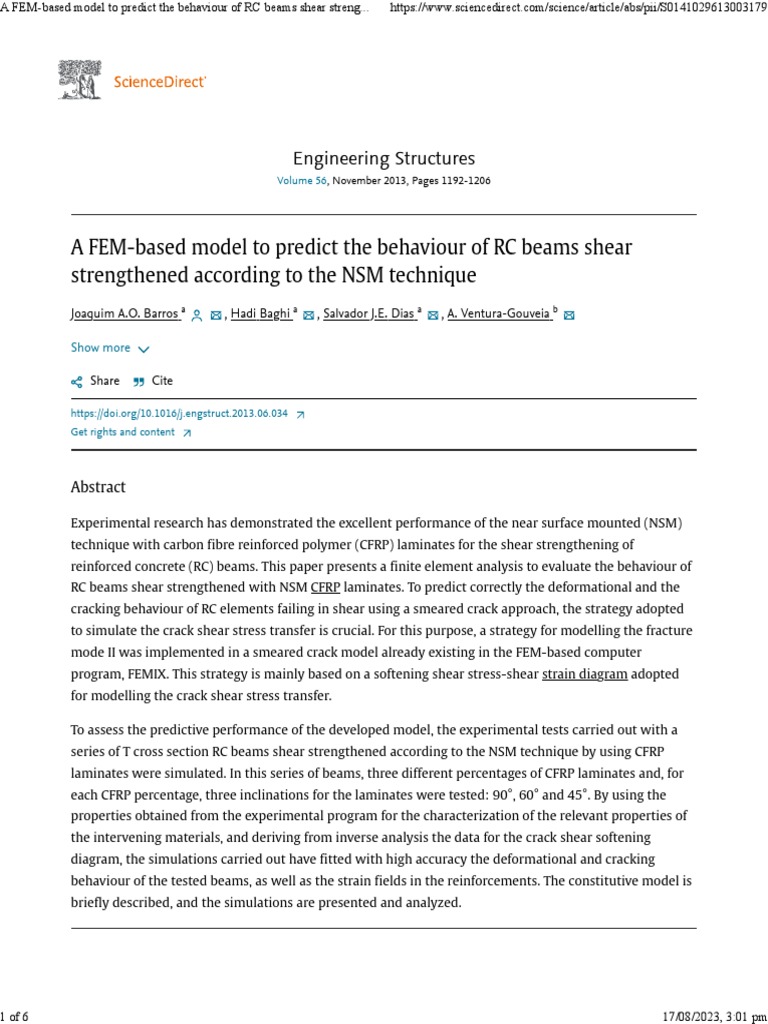 A FEM-based Model To Predict The Behaviour of RC Beams Shear ... A FEM-based Model To Predict The Behaviour of RC Beams Shear ...