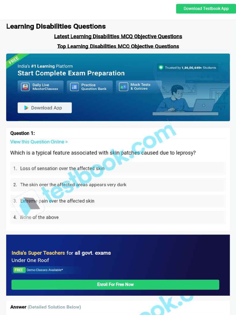 MCQ On Learning Disabilities 5eea6a0a39140f30f369dbd3 | PDF