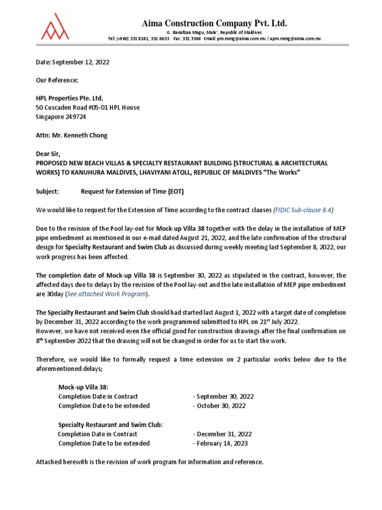 Request For Extension of Time (EOT) | PDF