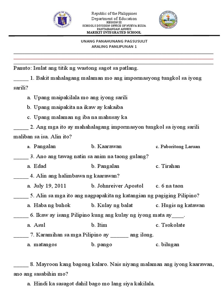 AP 1 UNANG PANAHUNANG PAGSUSULIT With TOS | PDF AP 1 UNANG PANAHUNANG PAGSUSULIT With TOS | PDF