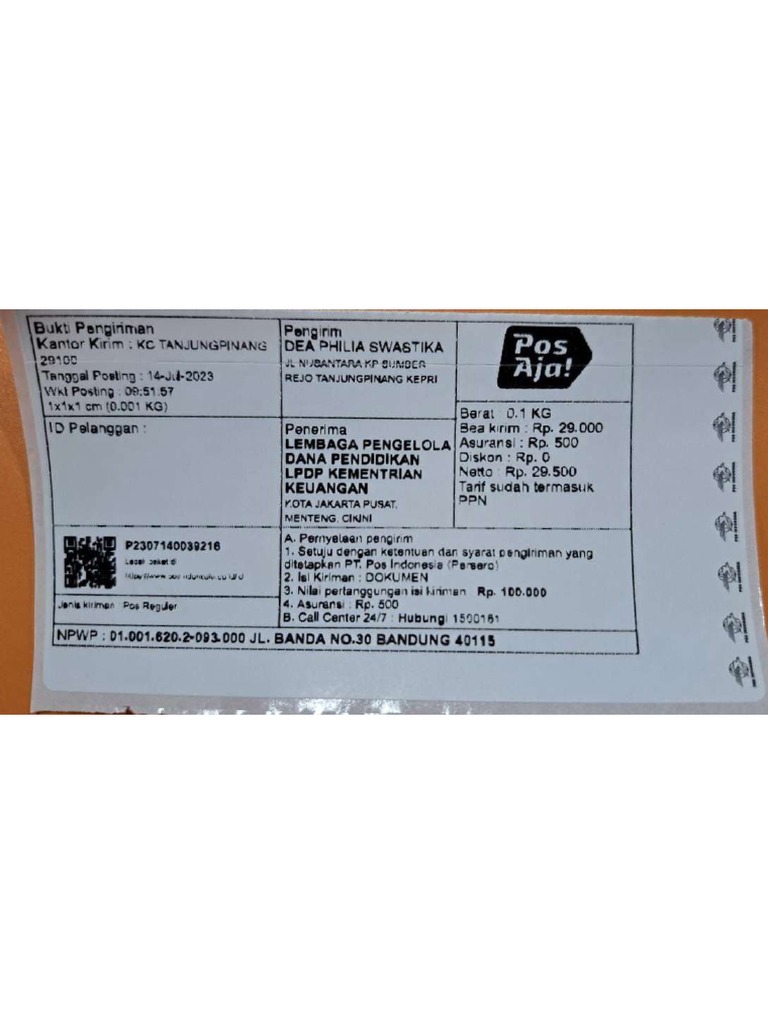 Bukti Pengiriman Dan Penerima Dokumen Dea | PDF