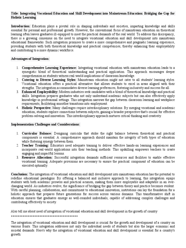 Skill Development N Vocational Training | PDF | Vocational Education ...