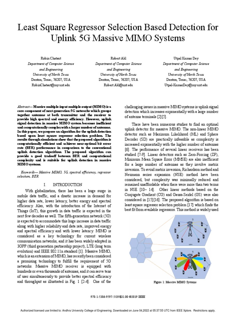 Least Square Regressor Selection Based Detection For Uplink 5G Massive ...