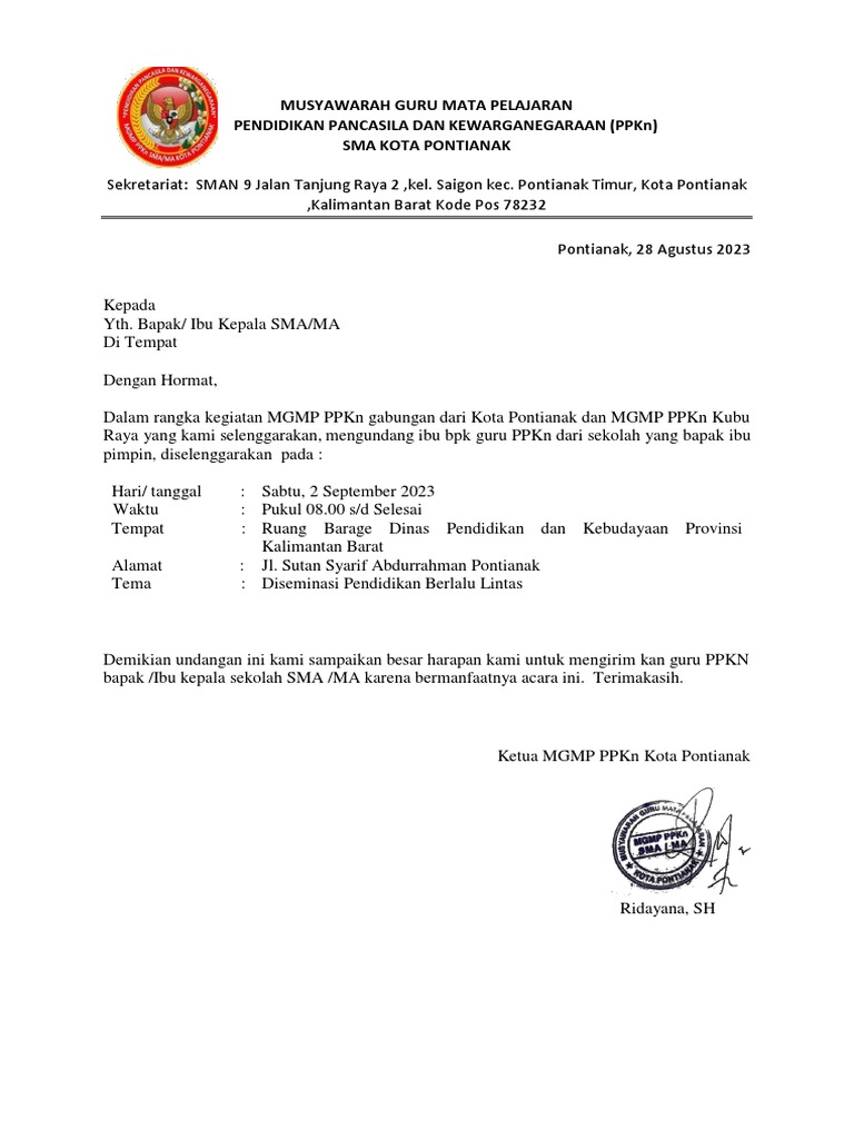 Undangan MGMP 1. 2023-2024 | PDF