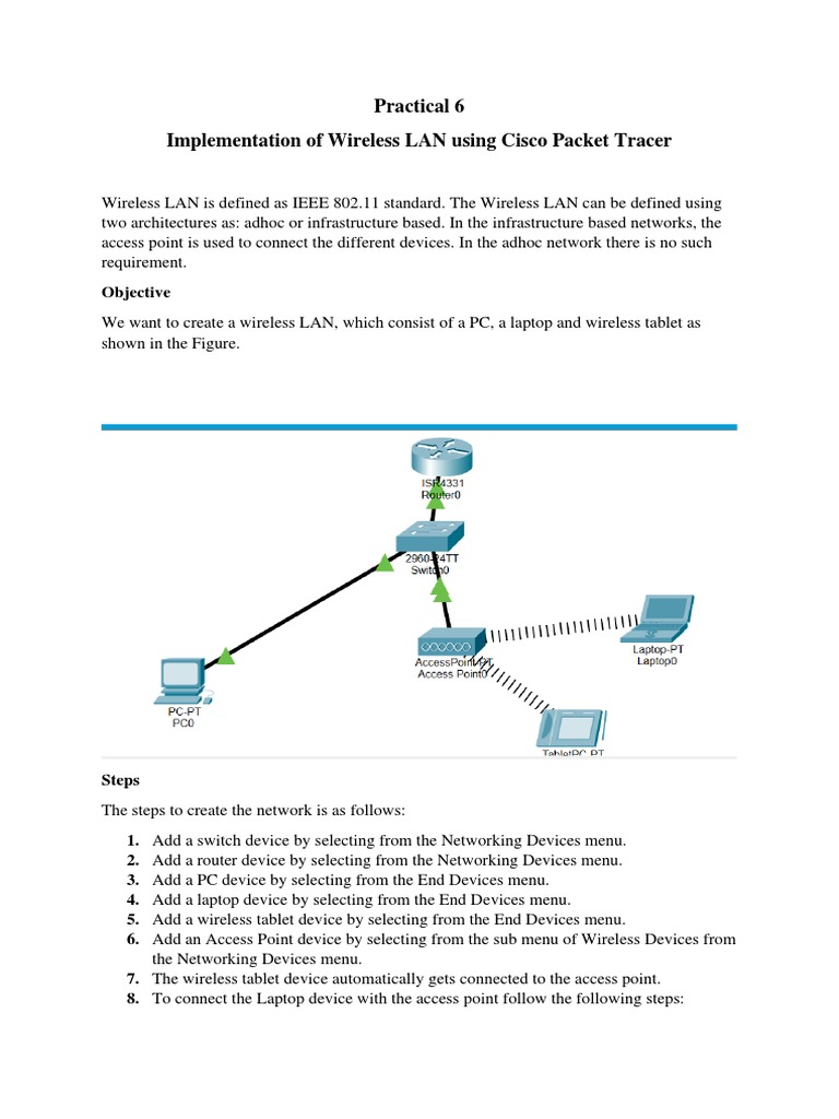 Wireless LAN Setup in Packet Tracer | PDF | Wireless Lan | Computer Network