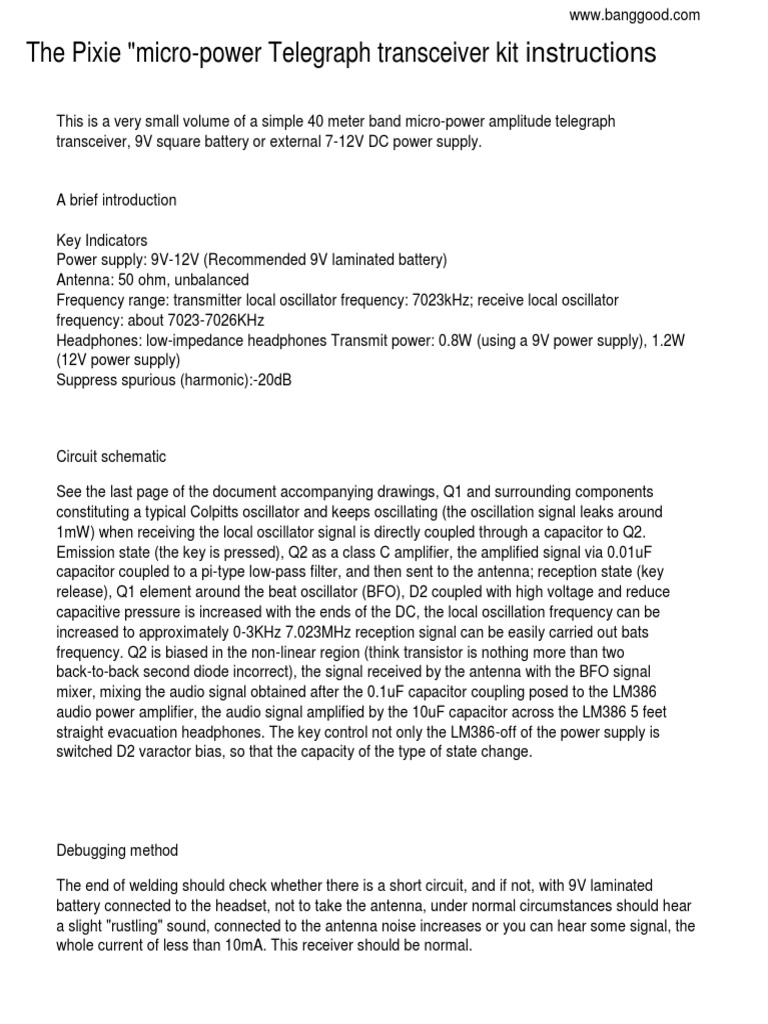 Pixie Transceiver OZ | PDF | Amplifier | Capacitor