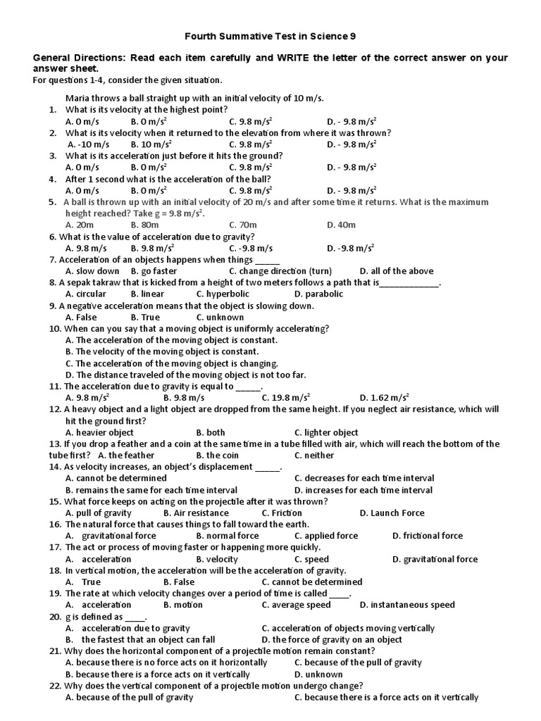 4th Summative Test Science 9 | PDF