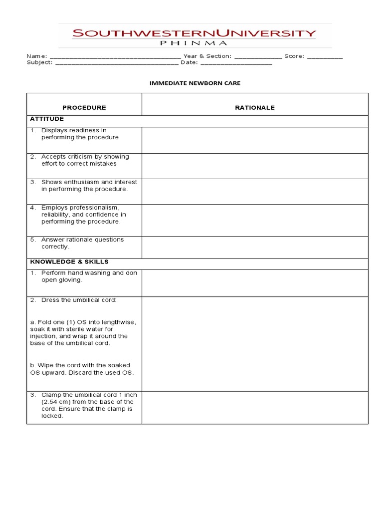 IMMEDIATE NEWBORN CARE Rationale | PDF