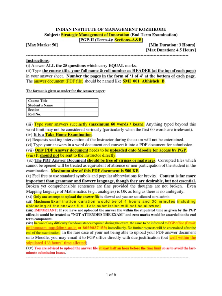 Question Paper - SMI - 2020 | PDF
