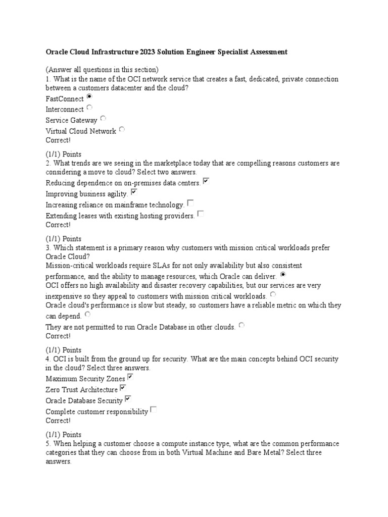 Oracle Cloud Infrastructure 2023 Solution Engineer Specialist Assessment Pdf