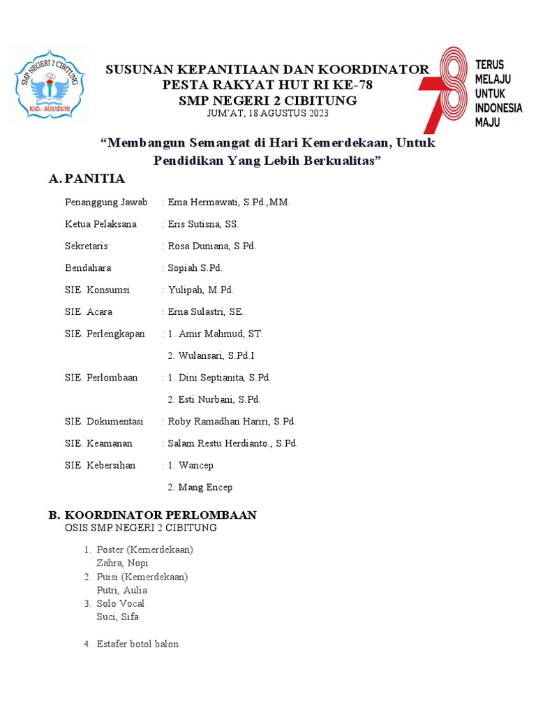 Susunan Kepanitiaan Dan Koordinator | PDF
