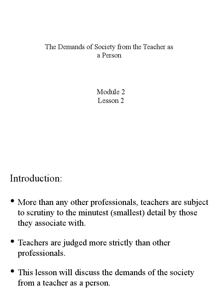 The Demands of Society From The Teacher As A Person | PDF | Teachers ...