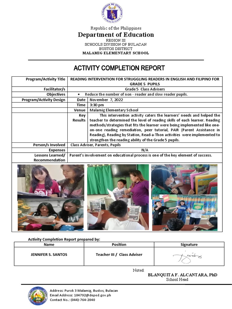Reading Intervention Report for Grade 5 | PDF