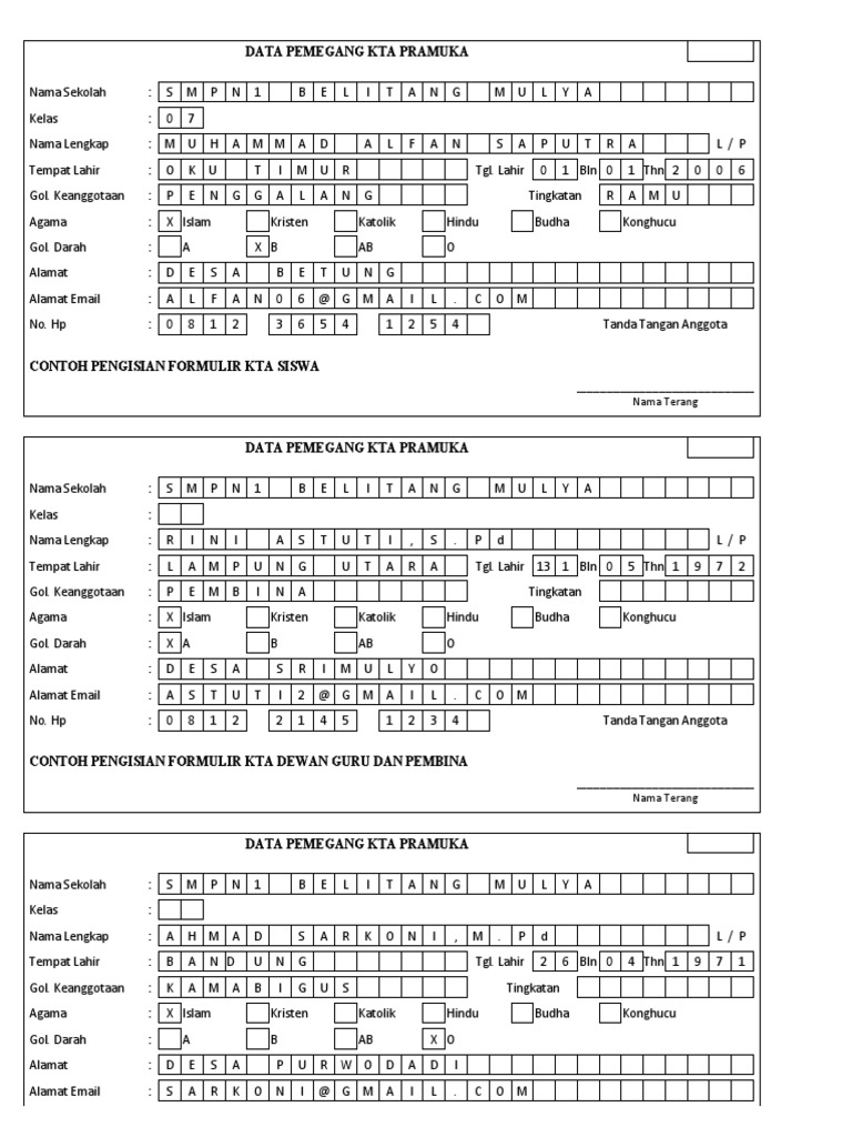 Contoh Pengisian Belangko Kta | PDF