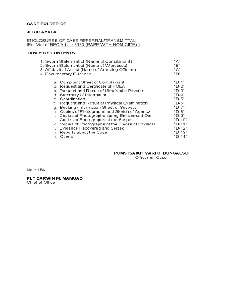 Sample Format of Case Folder | PDF