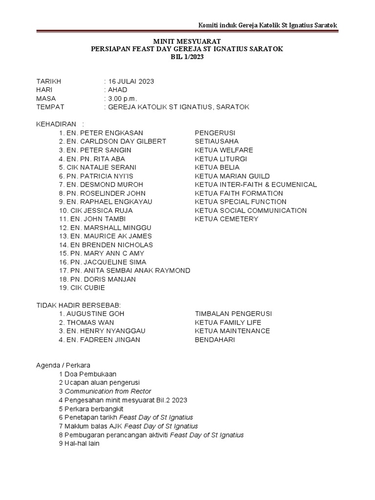 Minit Mesyuarat Bil. | PDF