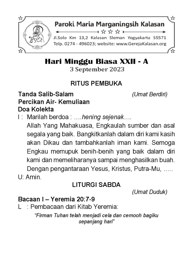 Teks Misa - Minggu Biasa XXII | PDF