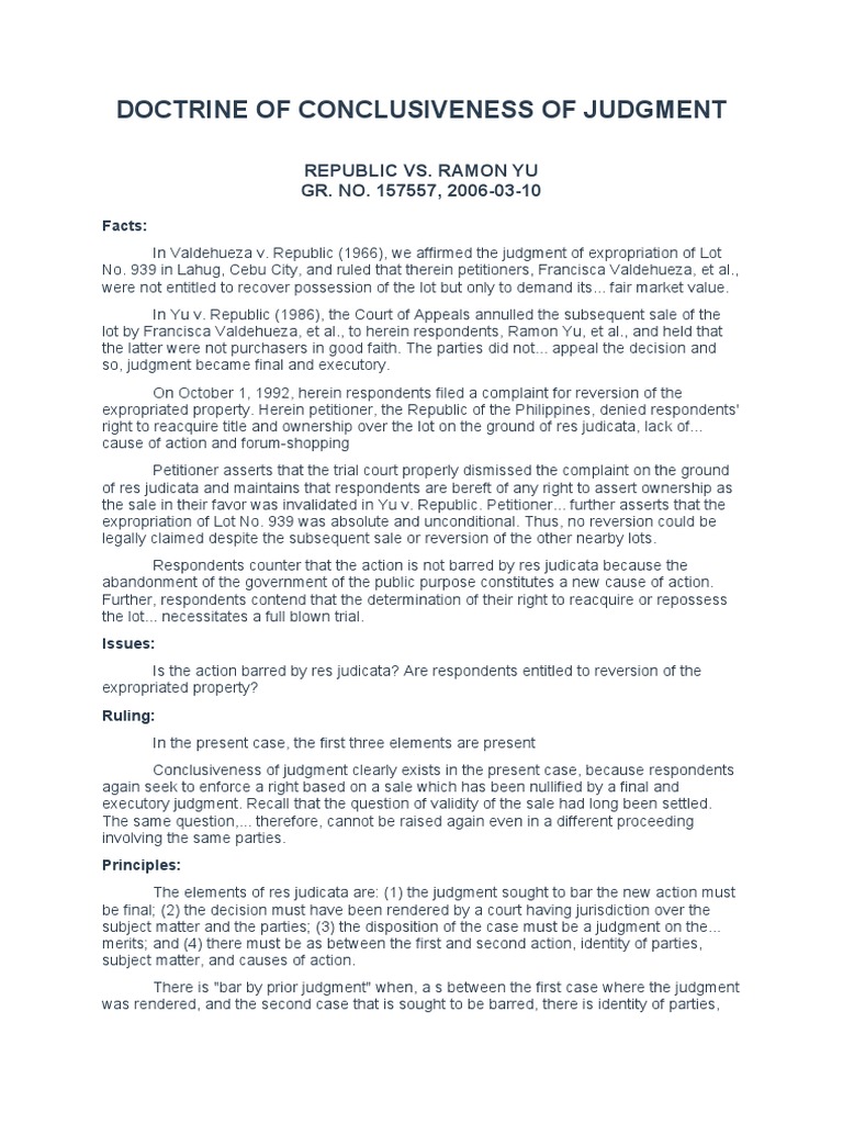 Doctrine of Conclusiveness of Judgement (Case Digest) | PDF